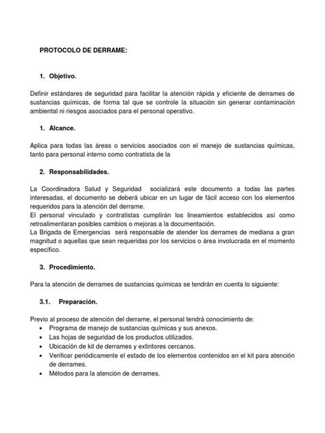 Protocolo De Atención A Derrames Químicos Pdf Contaminación