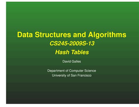 Hash Tables Data Structure And Algorithms Lecture Slides Cs 245 Docsity