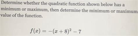 Answered Determine Whether The Quadratic Function Shown Below Has