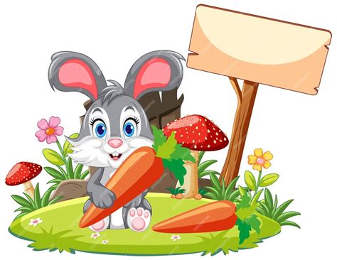 당근을 들고 있는 사랑스러운 토끼 무료 벡터