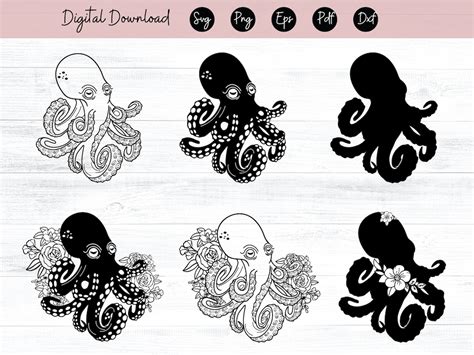 Octopus With Flowers Svg Octopus Svg Octopus Flower Svg Octopus Png Eps Octopus Clipart