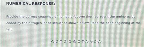 Solved Numerical Responseprovide The Correct Sequence Of