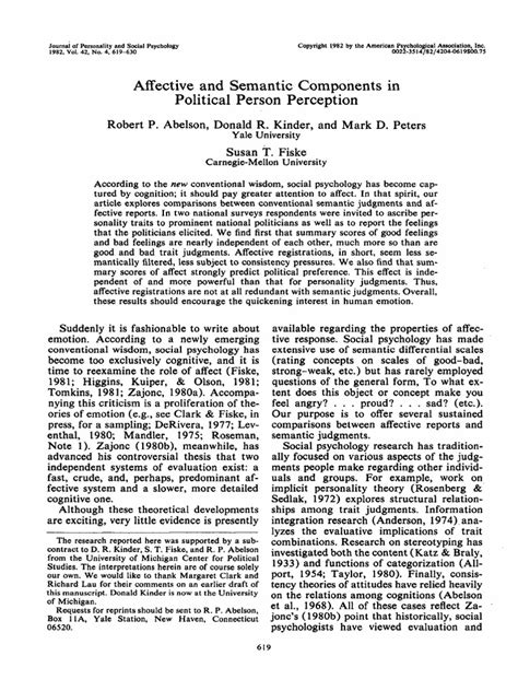 Affective And Semantic Components In Political Per Pdf Affect