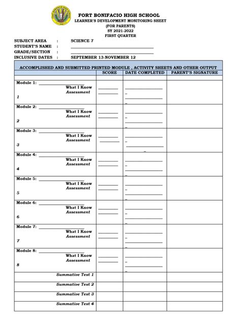 Learners Development Monitoring Sheet Pdf Learning Behavior