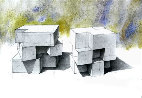 Cube Transformation Sketch Bocetos Arquitectónicos Dibujos