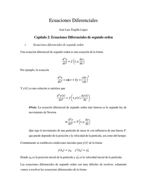 Ecuaciones Diferenciales De Segundo Orden Pdf Ecuaciones Ecuaciones Diferenciales