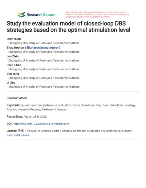 PDF Study The Evaluation Model Of Closed Loop DBS Strategies Based On The Optimal Stimulation