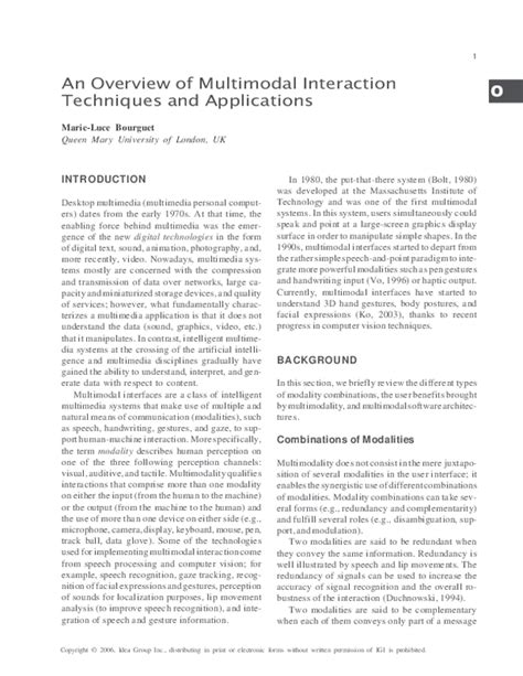 Pdf O An Overview Of Multimodal Interaction Techniques And Applications