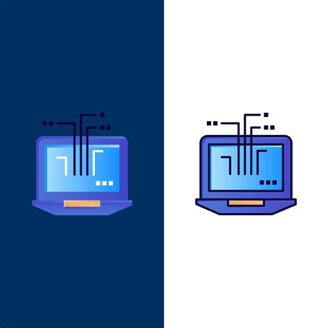 Computer Network Laptop Hardware Icons Flat And Line Filled Icon Set Vector Blue Background