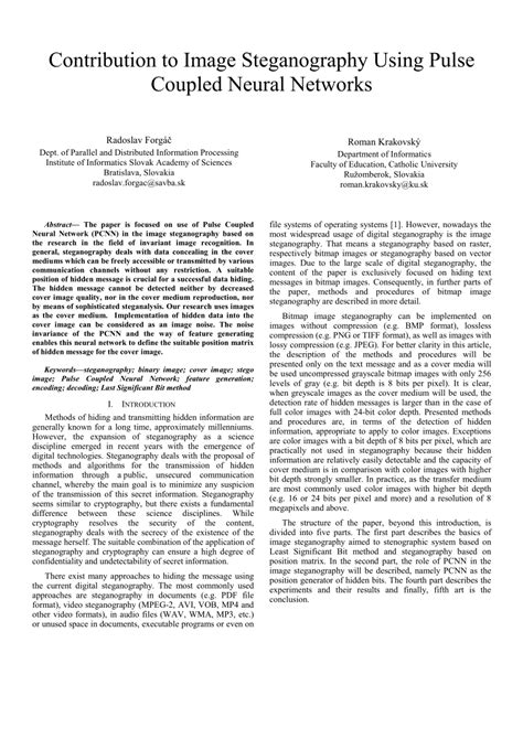 Pdf Contribution To Image Steganography Using Pulse Coupled Neural Networks