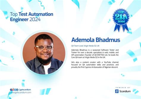 I Am Honoured To Be Recognised As One Of The Top 21 In Qa 2024 By Getscandium Its An