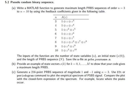 Solved 52 Pseudo Random Binary Sequence A Write A Matlab