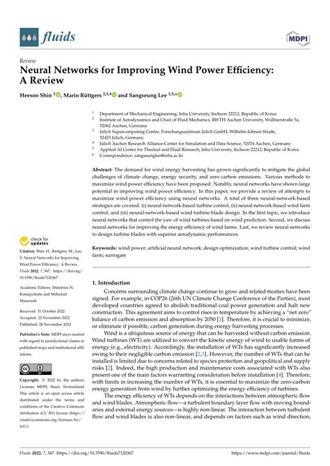 Pdf Neural Networks For Improving Wind Power Efficiency A Review