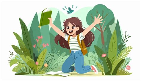 A Cartoon Drawing Of A Girl With A Book In Her Hands Premium Ai