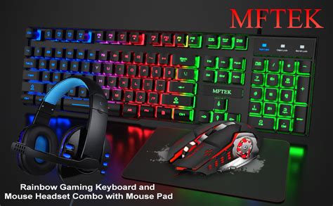 Mftek Rgb Rainbow Backlit Gaming Keyboard And Mouse Combo Blue Lighted Pc Gaming