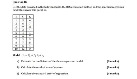 Solved Question B2 Use The Data Provided In The Following Table The Ols Estimation Method And