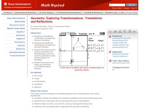 Exploring Transformations Translations And Reflections Lesson Plan For