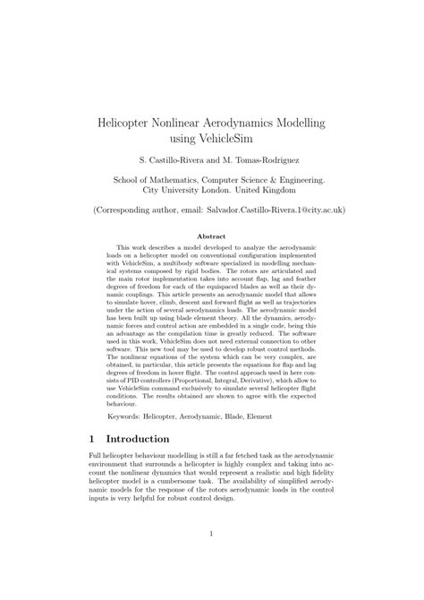 Pdf Helicopter Nonlinear Aerodynamics Modelling Using Vehiclesim