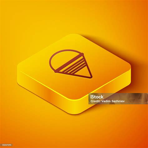 주황색 배경에 격리된 등색 선 화재 콘 버킷 아이콘입니다 금속 콘 양동이 가 비어 있거나 소방용 물 노란색 정사각형 버튼입니다 벡터 일러스트레이션 3차원 형태에 대한 스톡