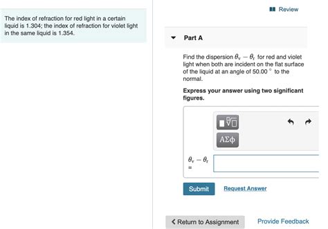 Solved Il Review The Index Of Refraction For Red Light In A Chegg