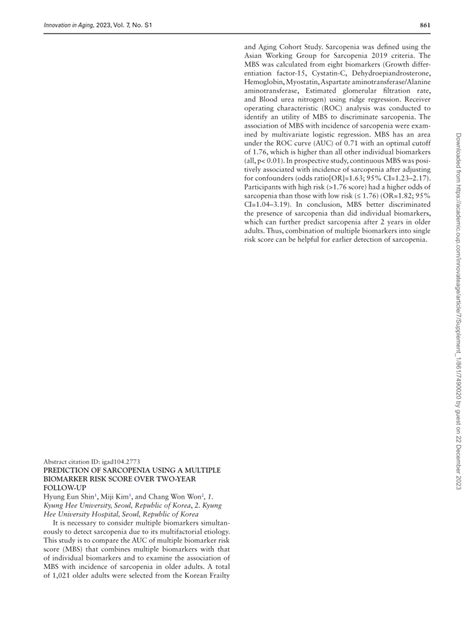 Pdf Prediction Of Sarcopenia Using A Multiple Biomarker Risk Score Over Two Year Follow Up