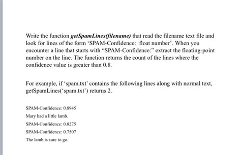 solved write the function getspamlines filename that read