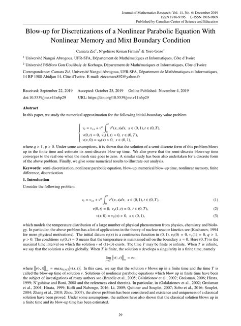 Pdf Blow Up For Discretizations Of A Nonlinear Parabolic Equation