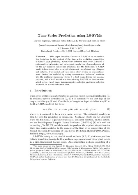 Pdf Time Series Prediction Using Ls Svms