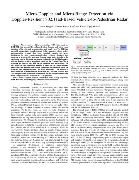 Pdf Micro Doppler And Micro Range Detection Via Doppler Resilient 80211ad Based Vehicle To