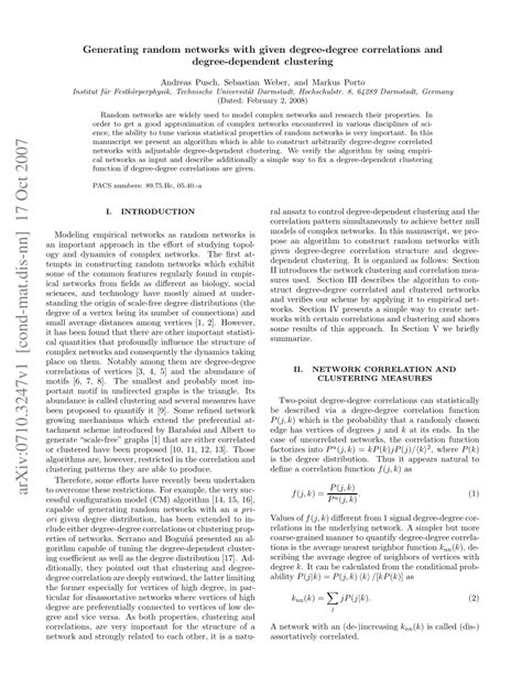 Pdf Generating Random Networks With Given Degree Degree Correlations