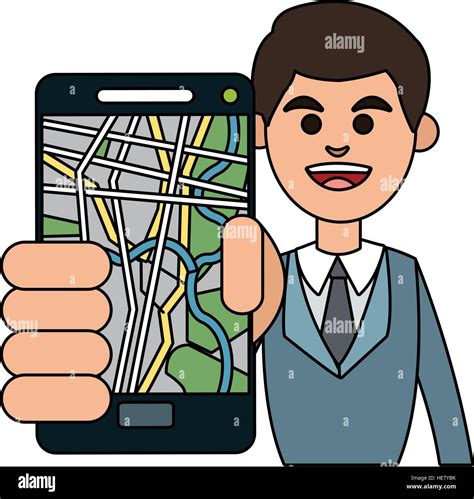 Man And Smartphone With Gps App Design Stock Vector Image And Art Alamy