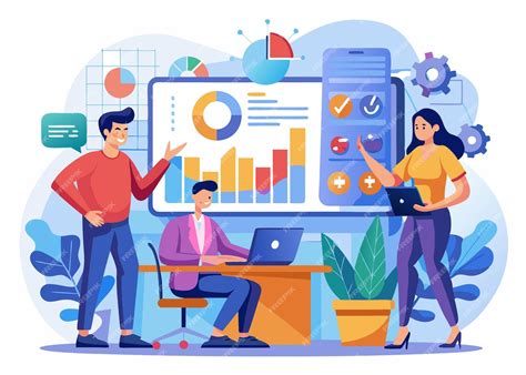 Team Collaboration And Data Analysis In A Business Meeting Vector Illustration Premium Ai
