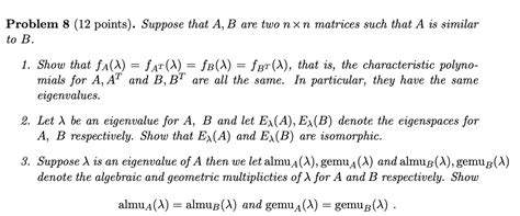 Solved Problem 8 12 Points Suppose That A B Are Two Nxn