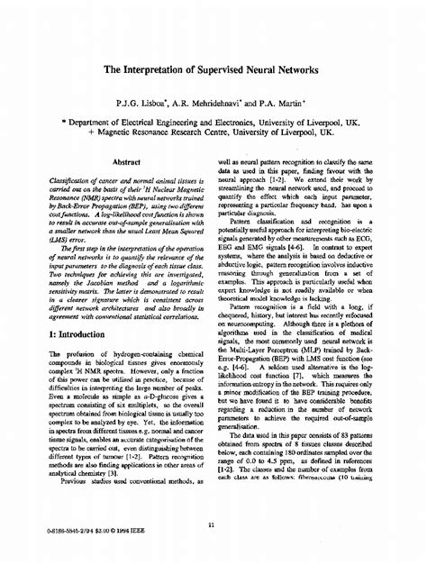 The Interpretation Of Supervised Neural Networks Ieee Conference Publication Ieee Xplore