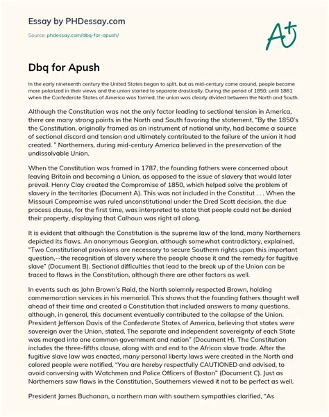 Dbq For Apush Definition And Thesis Example