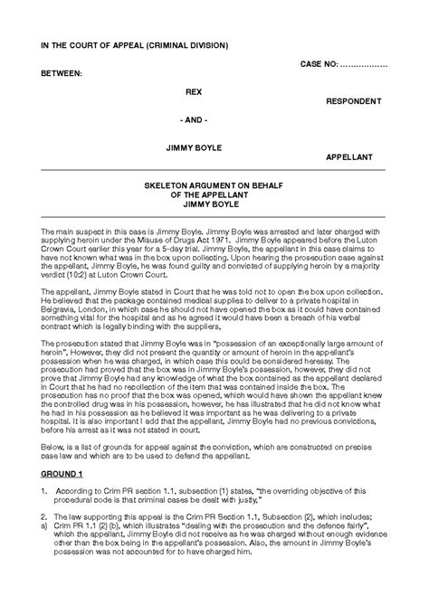 Skeleton Argument IN THE COURT OF APPEAL CRIMINAL DIVISION CASE NO