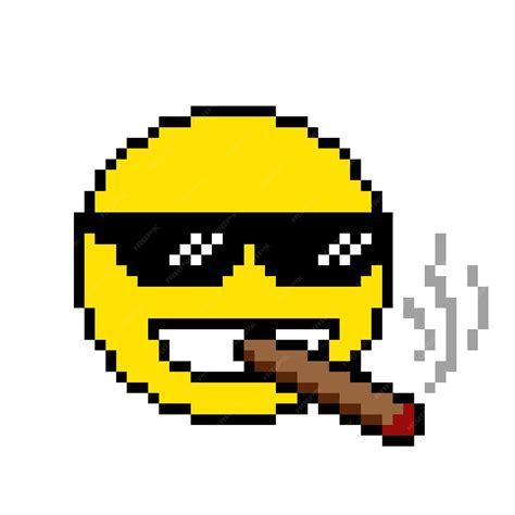 깡패 생활 이모티콘 담배와 픽셀 아트 안경 이모티콘 얼굴 프리미엄 벡터