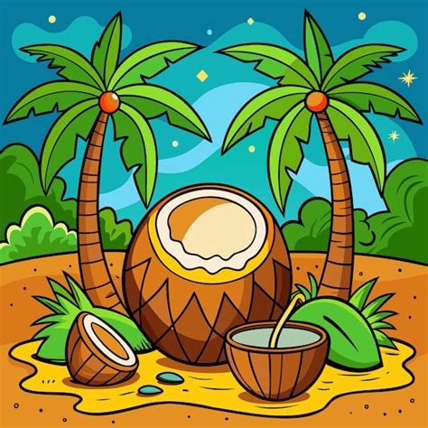 A Cartoon Of Coconuts With Coconuts And Coconuts Premium Ai Generated