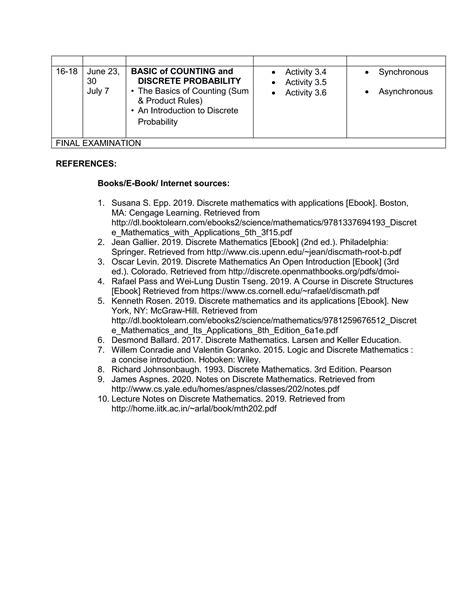 Sample Course Outline In Discrete Mathematics Docx