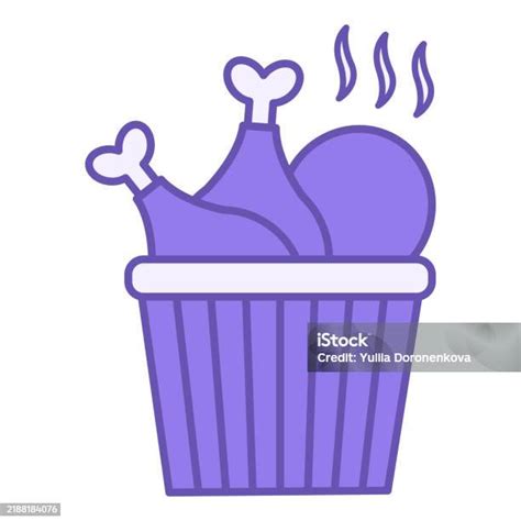 컬러 프라이드 치킨 아이콘입니다 벡터 일러스트 레이 션 포장에 프라이드 치킨 조각 맛있는 음식 패스트 푸드 컨셉 건강에 좋지 않은 음식에 대한 스톡 벡터 아트 및 기타