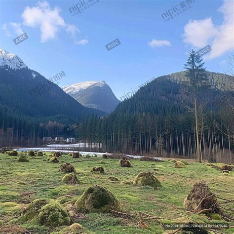Ai创作图宁静深山草场 高山森林草原湿地 雪山田野草捆子 山地牧场枯河 砍伐森林植物植被伐木 高山河谷草场 米亚罗高山草甸 原生态草场 枯木苔藓杂草落叶 秋季森林草原草捆子 荒林枯草丛 原生态