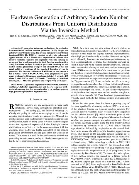 Pdf Hardware Generation Of Arbitrary Random Number Distributions From