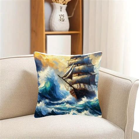 Rrrx673 항해 범선 던지기 베개 커버 18x18 인치 혼합 색상 폴리에스터 장식 쿠션 거실 및 침실 소 Temu Korea