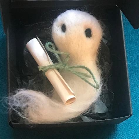 Mini Little Pocket Ghost With A Tiny Scroll Wool Felt Toy Home Eur 894