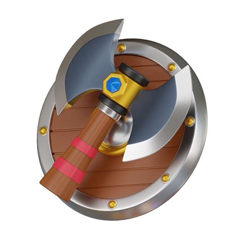 Antique Medieval Axe And Shield Icon 3d Render 47706359 Png