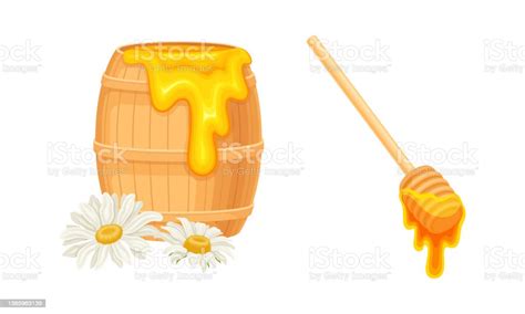 양봉 세트 떨어지는 액체 꿀 벡터 일러스트와 꿀과 나무 디퍼의 나무 배럴 0명에 대한 스톡 벡터 아트 및 기타 이미지 0명 건강관리와 의술 귀여운 Istock