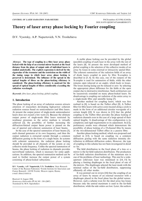 Pdf Theory Of Laser Array Phase Locking By Fourier Coupling