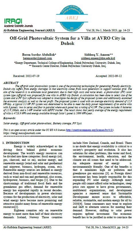 al rafidain engineering journal on linkedin off grid photovoltaic