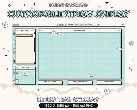 Twitch Stream Package Retro Teal Pixel Overlay Customizable Kawaii