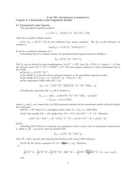 Econ 742 Introductory Econometrics Chapter 4 Generalized Linear